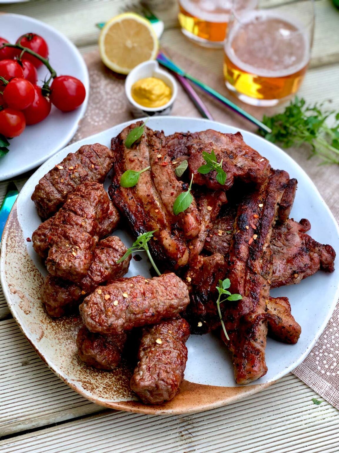 Homemade mici - the famous Romanian garlicky meat open sausages